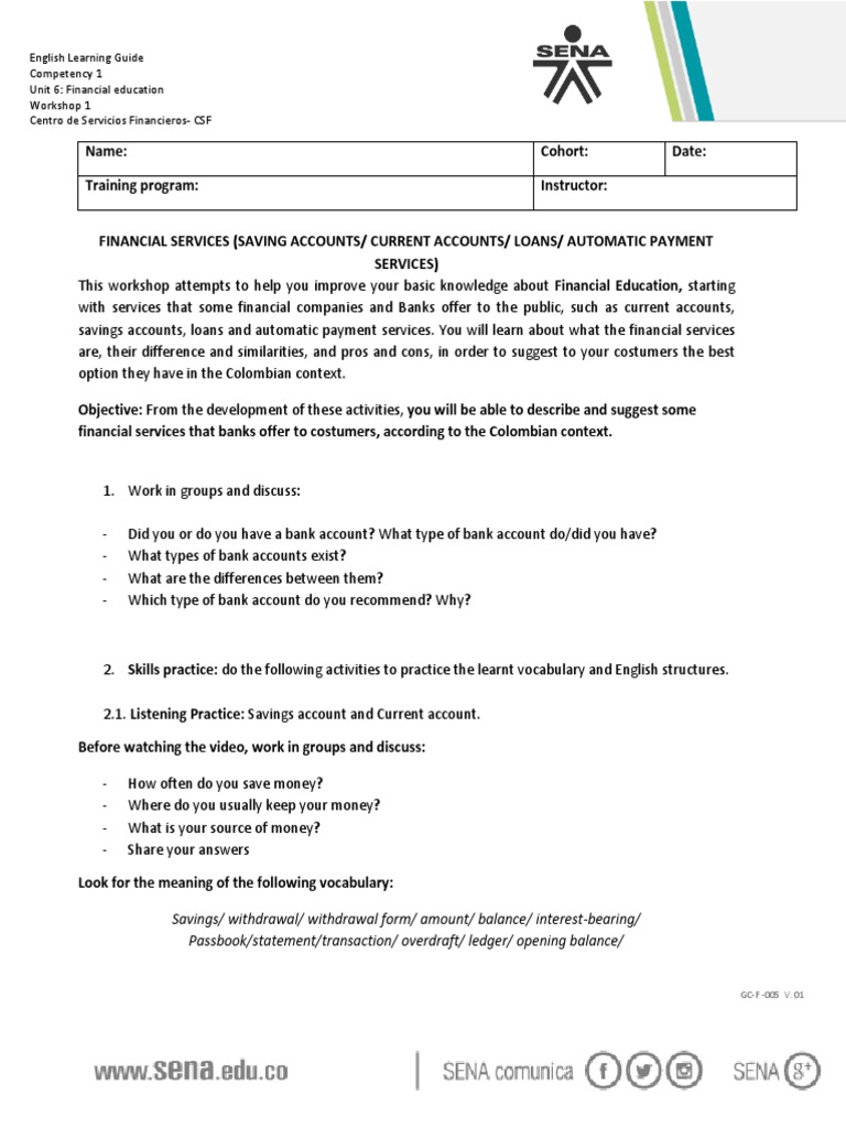 Financial Education Workshop Guide | PDF | Overdraft | Transaction Account