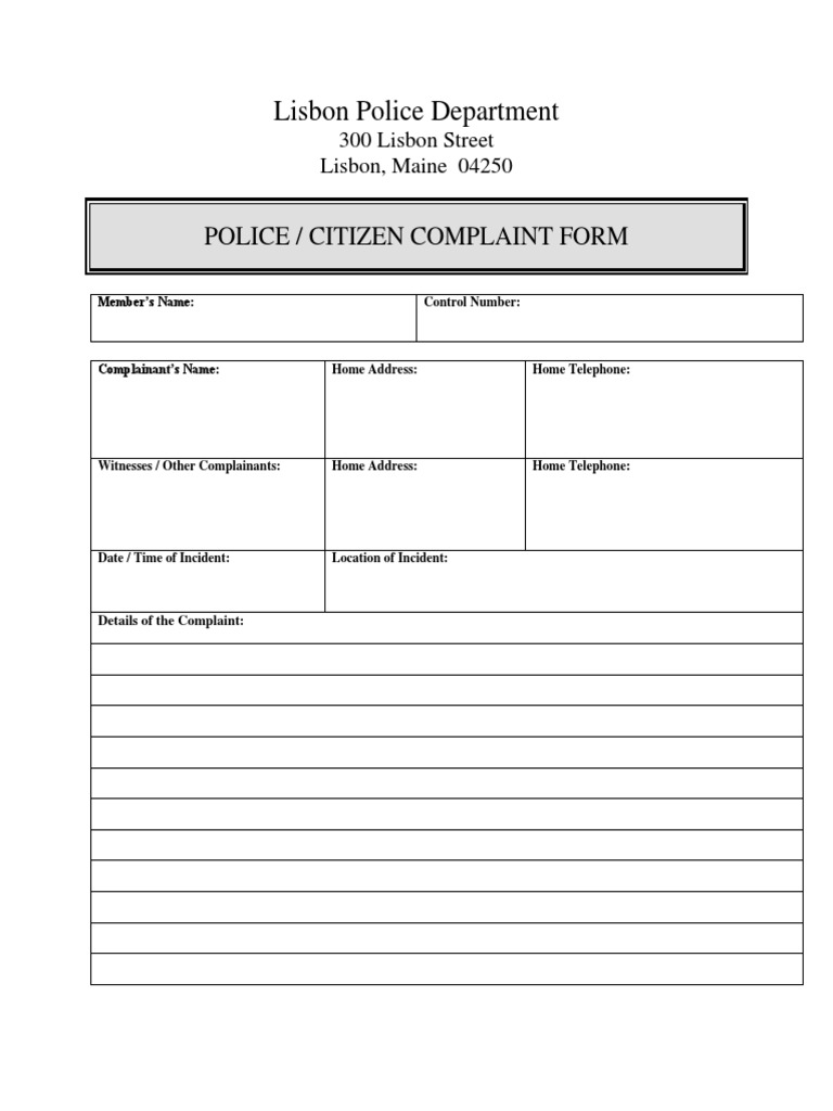 Lisbon Police Department: Police / Citizen Complaint Form | PDF ...