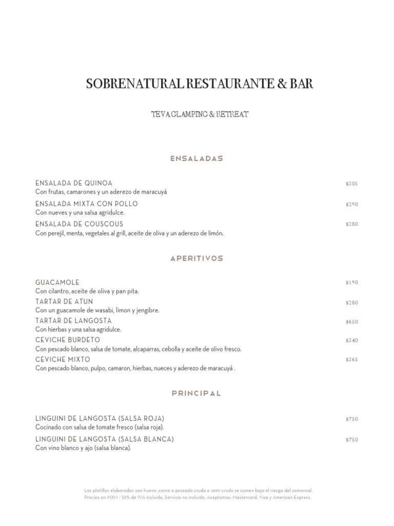 Menu Macondo | PDF | ensalada | Salsa