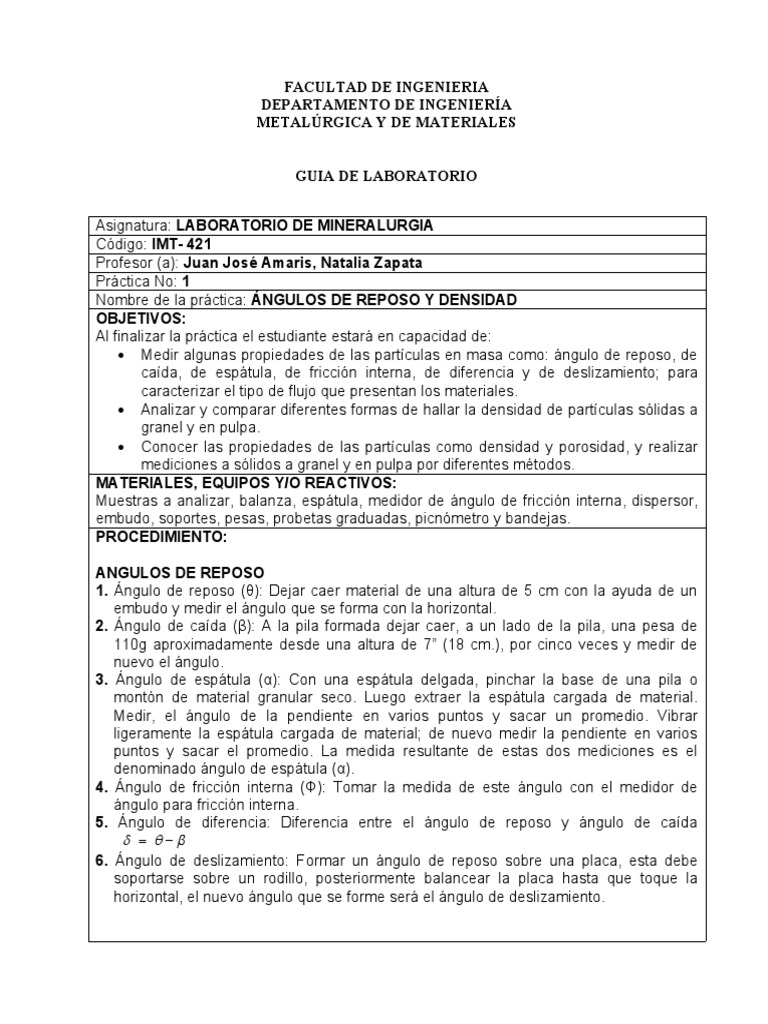 Práctica de Ángulos de Reposo y Densidad | PDF | Densidad | Fricción