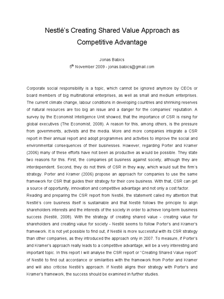 Nestlé's Creating Shared Value Approach As Competitive Advantage | PDF ...