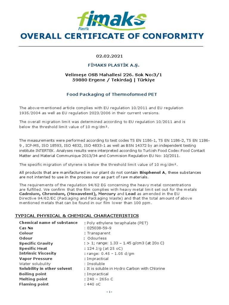 Certificate of Conformity PDF Form | PDF | Solubility | Foods