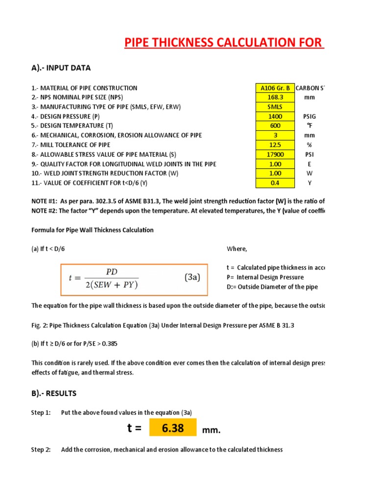 Pipe Thickness Calculation For Internal Pressure | PDF | Pipe (Fluid ...