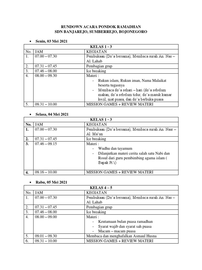 Rundown Acara Pondok Ramadhan | PDF