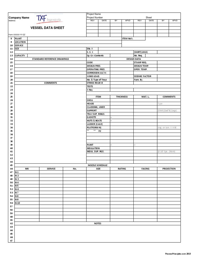 Vessel Data Sheet Process Specification Sheet | PDF | Mechanical ...