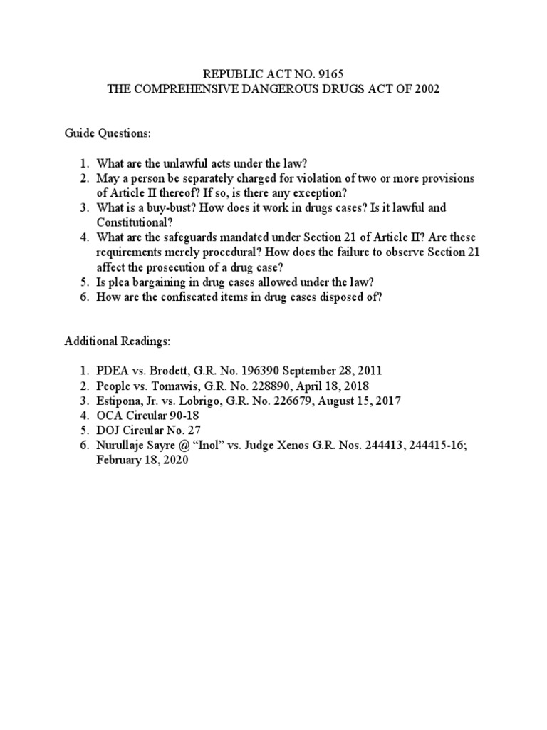 RA 9165 Guide Questions | PDF