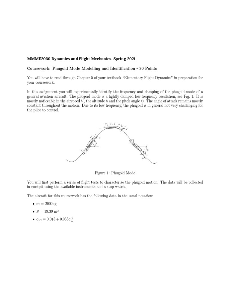 Phugoid Mode Modelling Coursework | PDF | Airspeed | Flight Dynamics ...