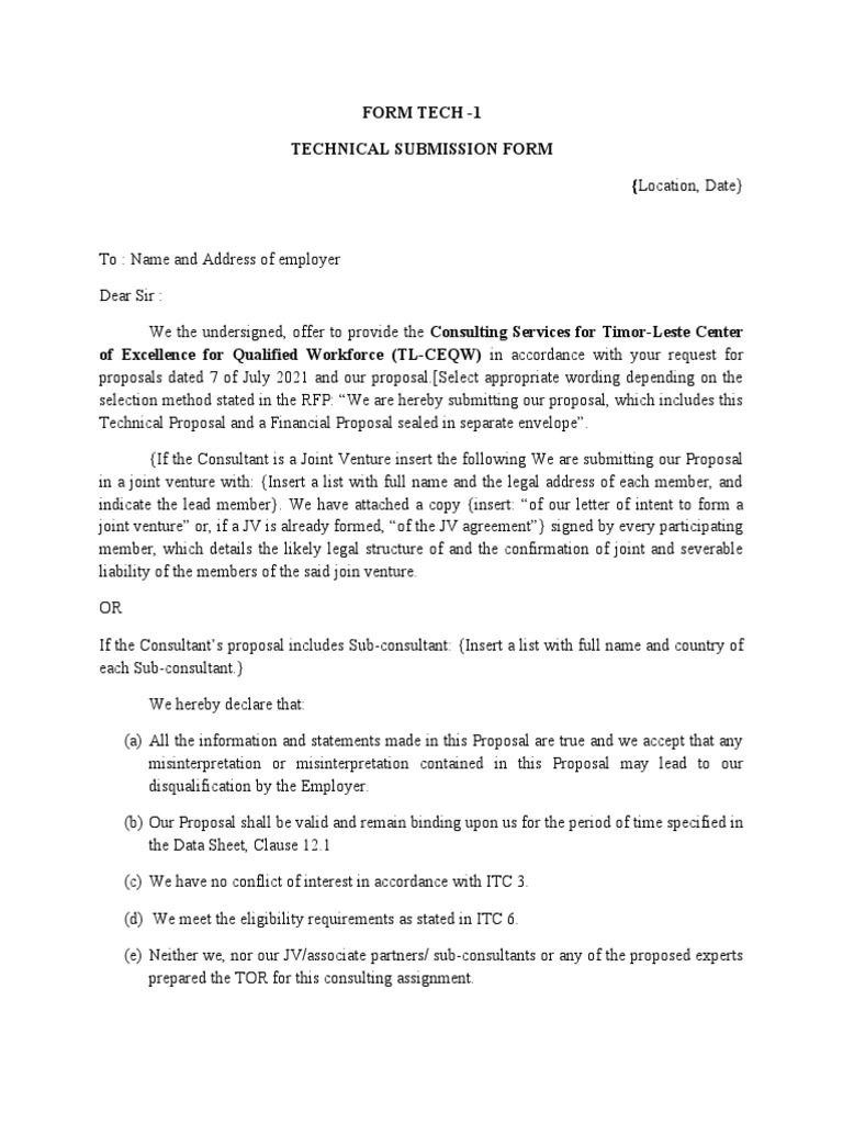 Form Tech - 1 Technical Submission Form (Location, Date) | PDF | Joint ...