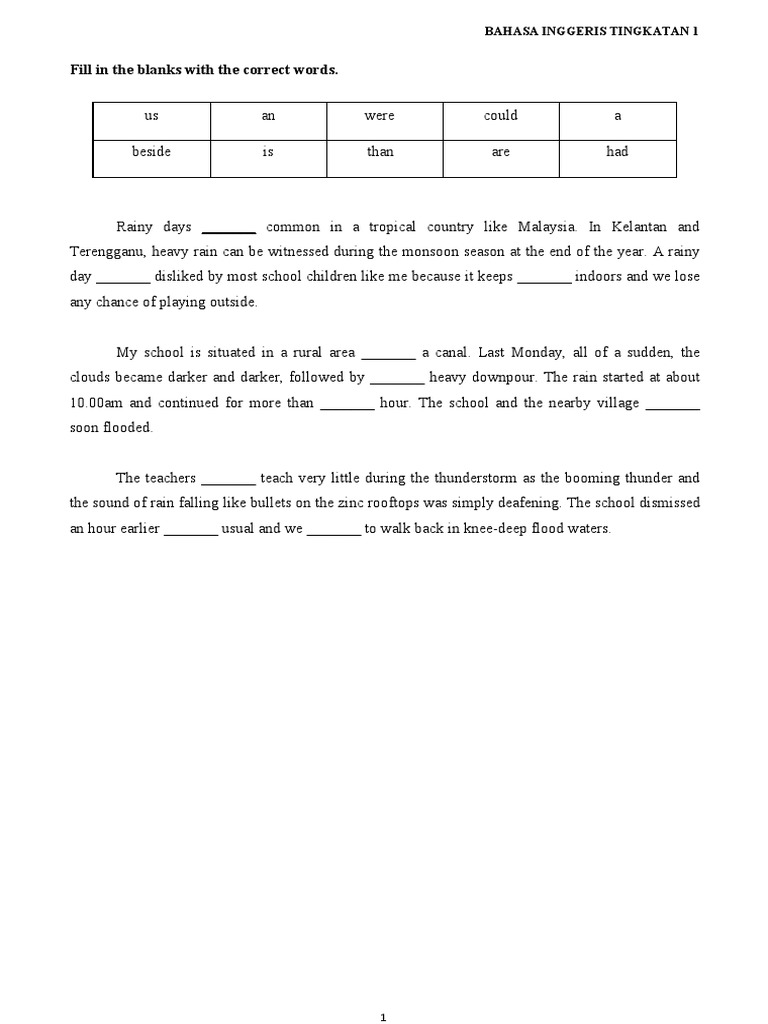 English Exercises for Form 1 Students | PDF | Rain | Cigarette