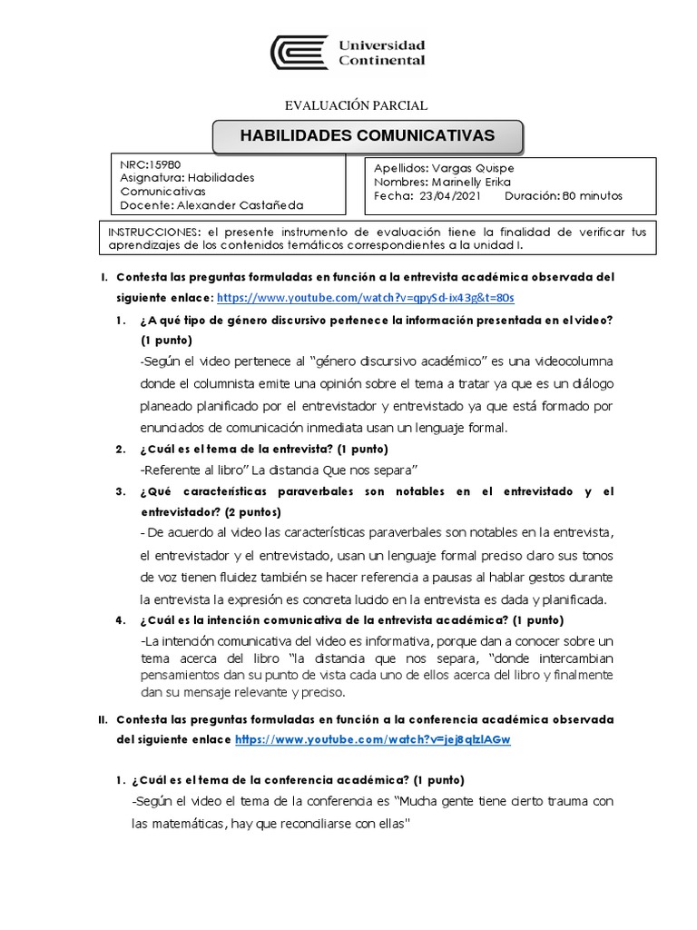 Examen Parcial de Habilidades Comunicativas | PDF | Unidad de Cuidados Intensivos | Estadísticas