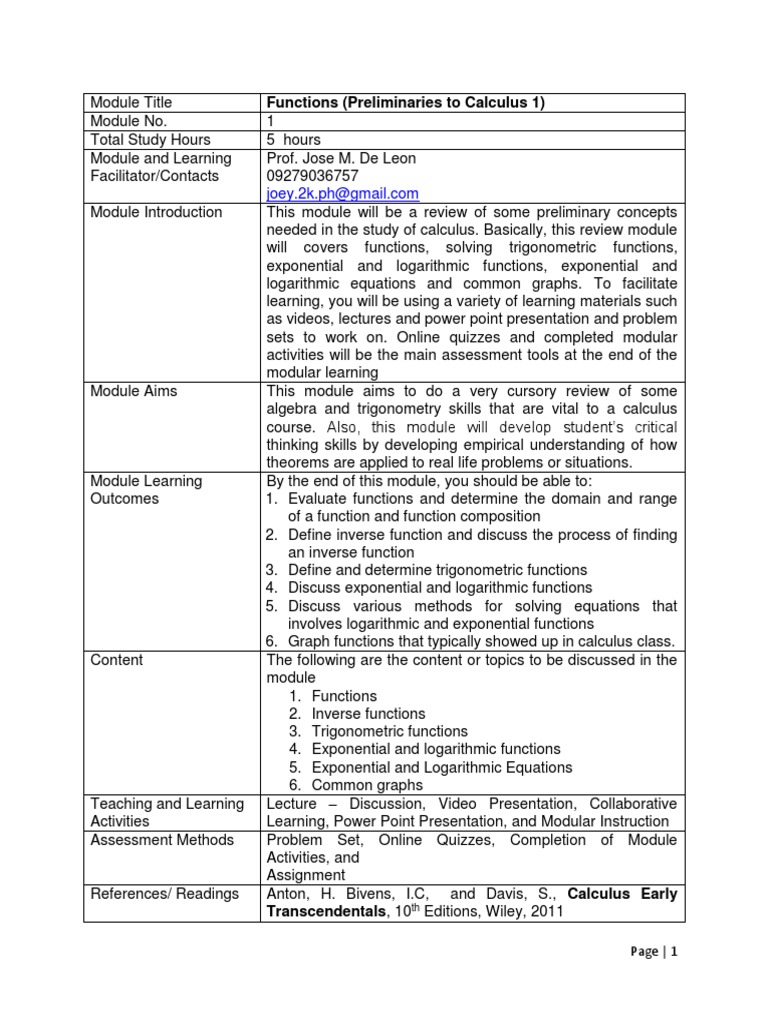 Module 1 Functions | PDF | Function (Mathematics) | Logarithm