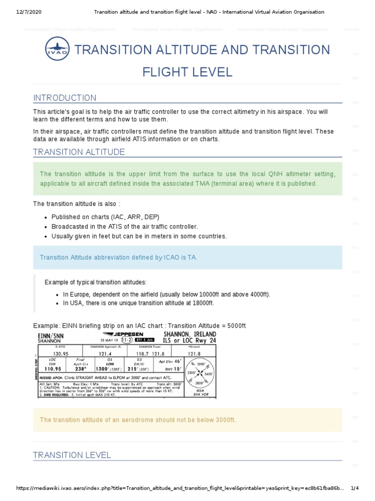 Transition Altitude and Transition Flight Level | PDF | Air Traffic ...