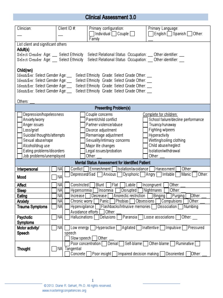 Clinical Assessment 3.0: © 2013. Diane R. Gehart, Ph.D. All Rights ...