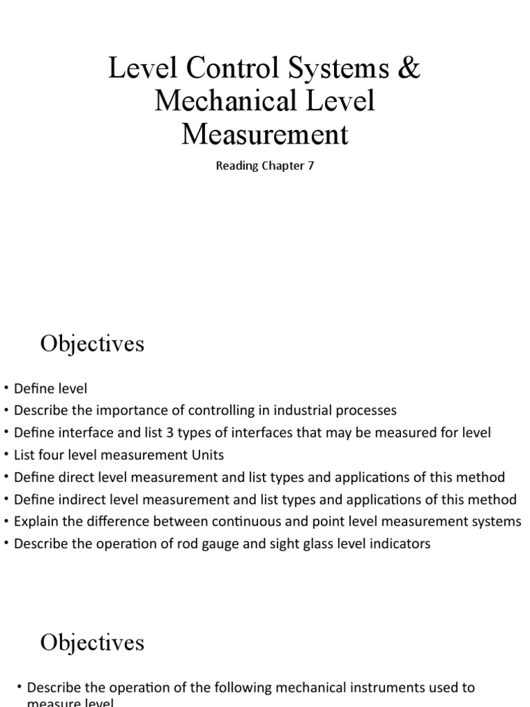Level Control Systems & Mechanical Level Measurement: Reading Chapter 7 ...