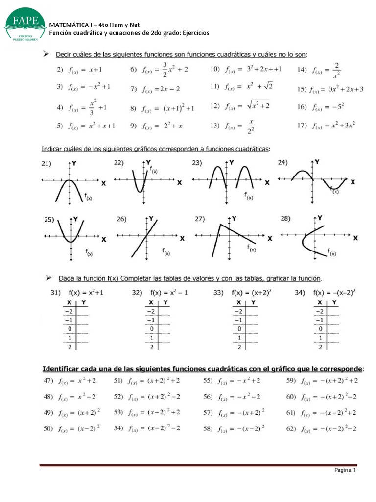 02 - Función Cuadrática - Ejercicios | PDF