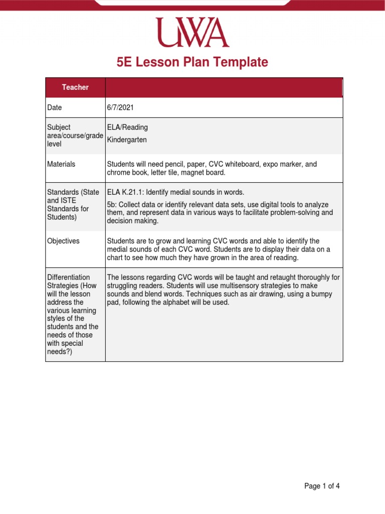 5E Lesson Plan Template: Teacher | PDF | Reading Comprehension ...