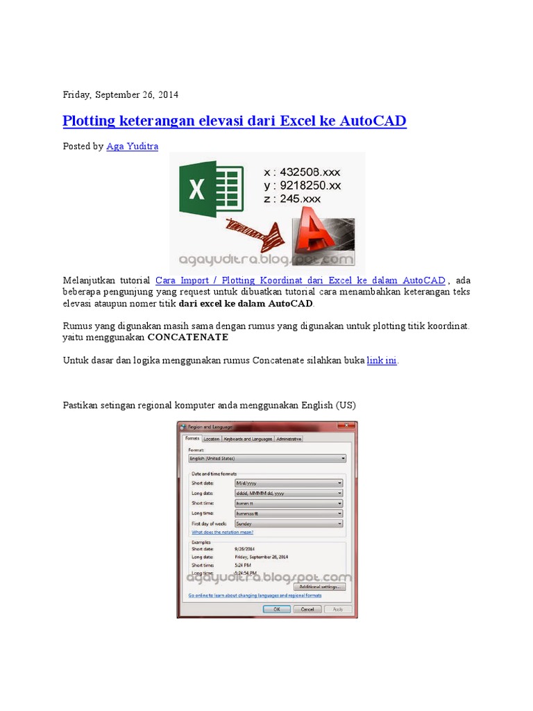 Ploting Elevasi Dari Exel Ke Autocad | PDF