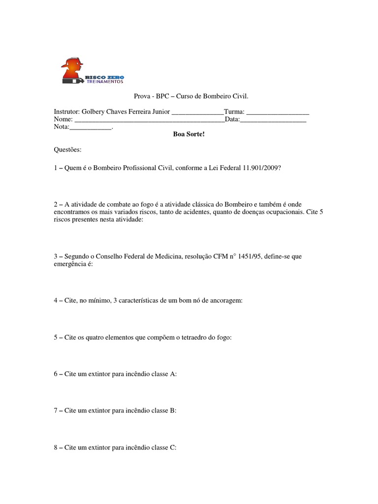 Prova BPC - Bombeiro Civil | PDF