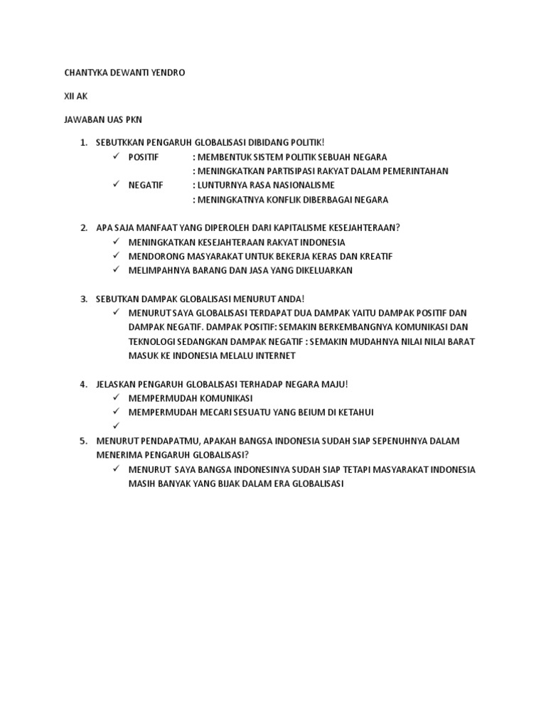 Jawaban PKN Chantyka Dewanti Yendro | PDF