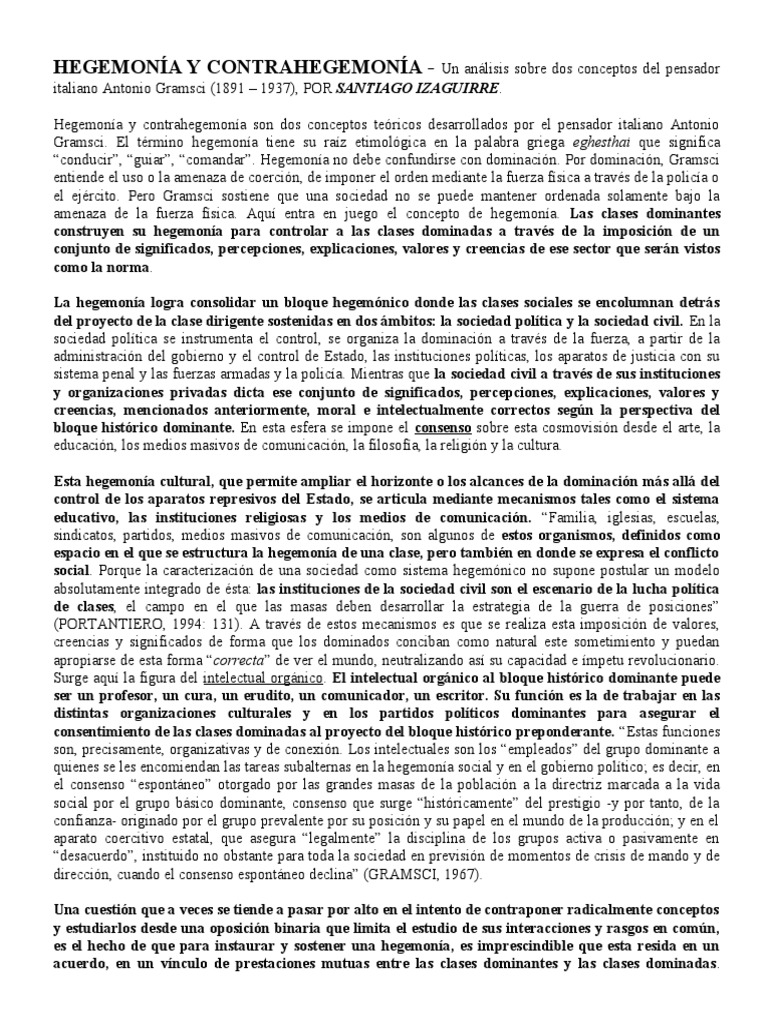 GRAMSCI - Hegemonía y Contrahegemonía | PDF | Antonio Gramsci | Hegemonía