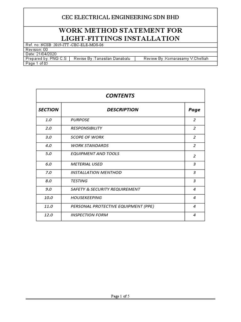 WMS Infineon Project Tower ( Light-Fittings Installation) - Rev-1 | PDF ...