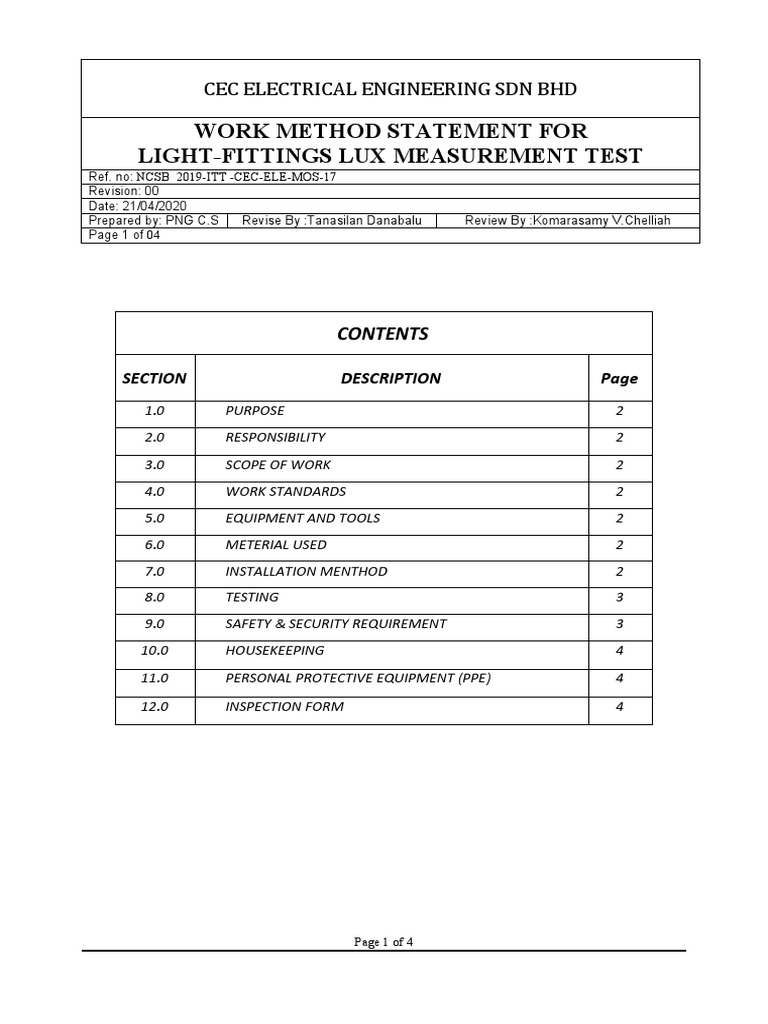Light Fittings Lux Measurement Method | PDF | Personal Protective ...