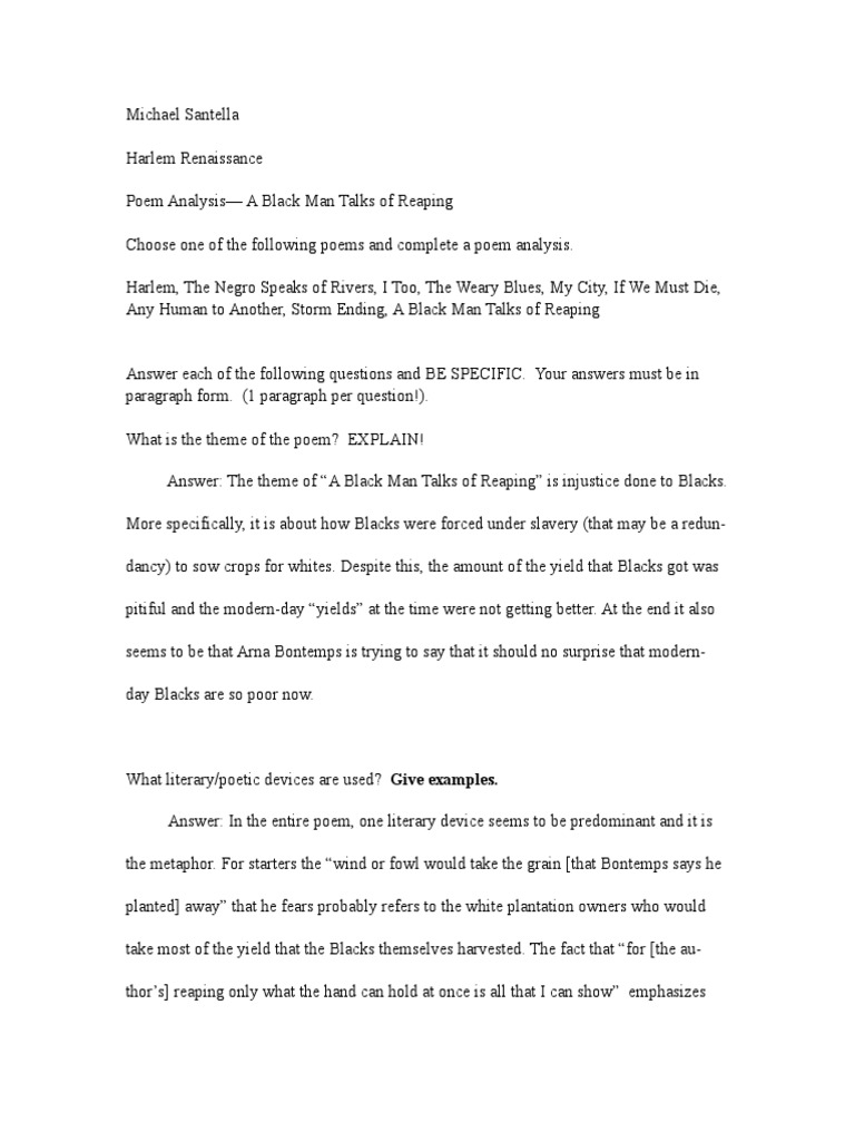 Harlem Ren Analysis | PDF | Harlem Renaissance | Poetry