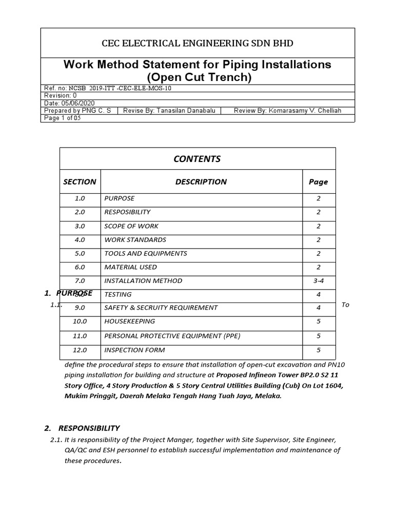 Open Cut Pipe Installation Methodology | PDF | Trench | Personal ...