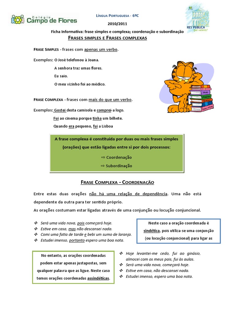 Frases simples e frases complexas, a coordenação (ficha informativa)