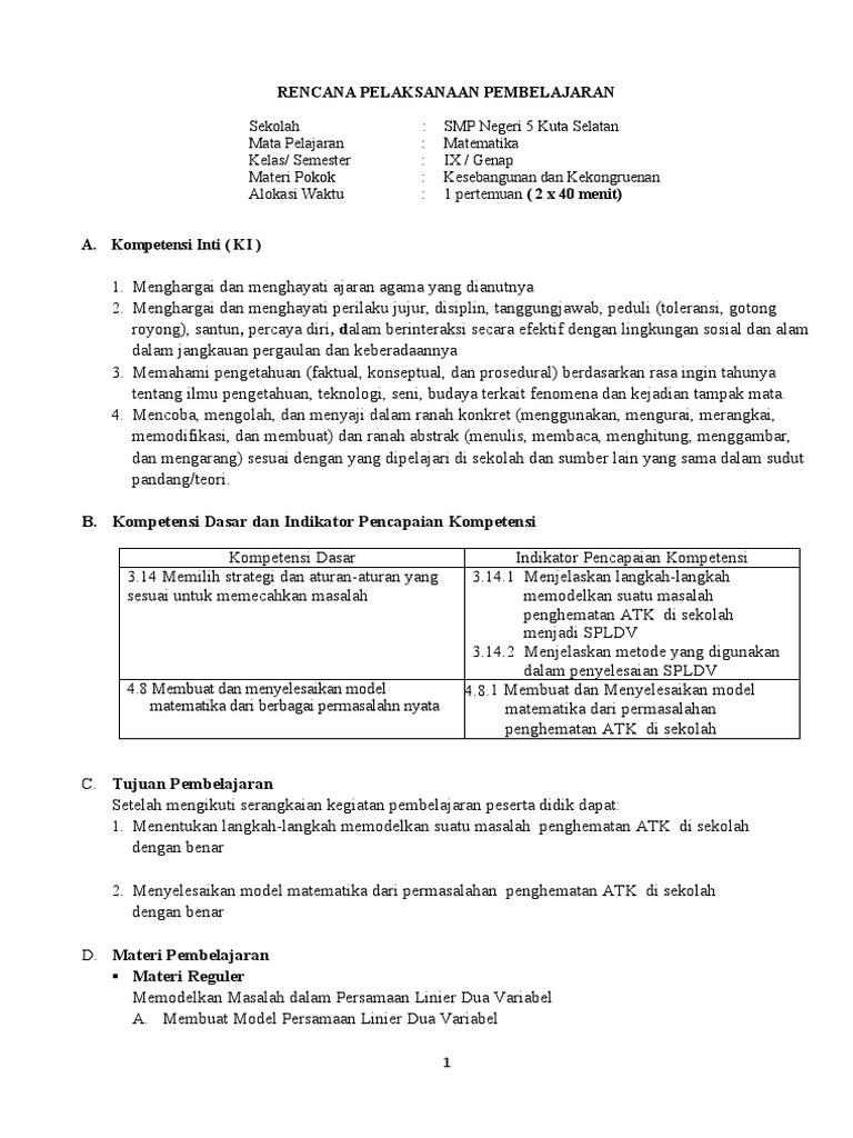 RPP Adiwiyata Kesebangunan Dan Kongruen | PDF