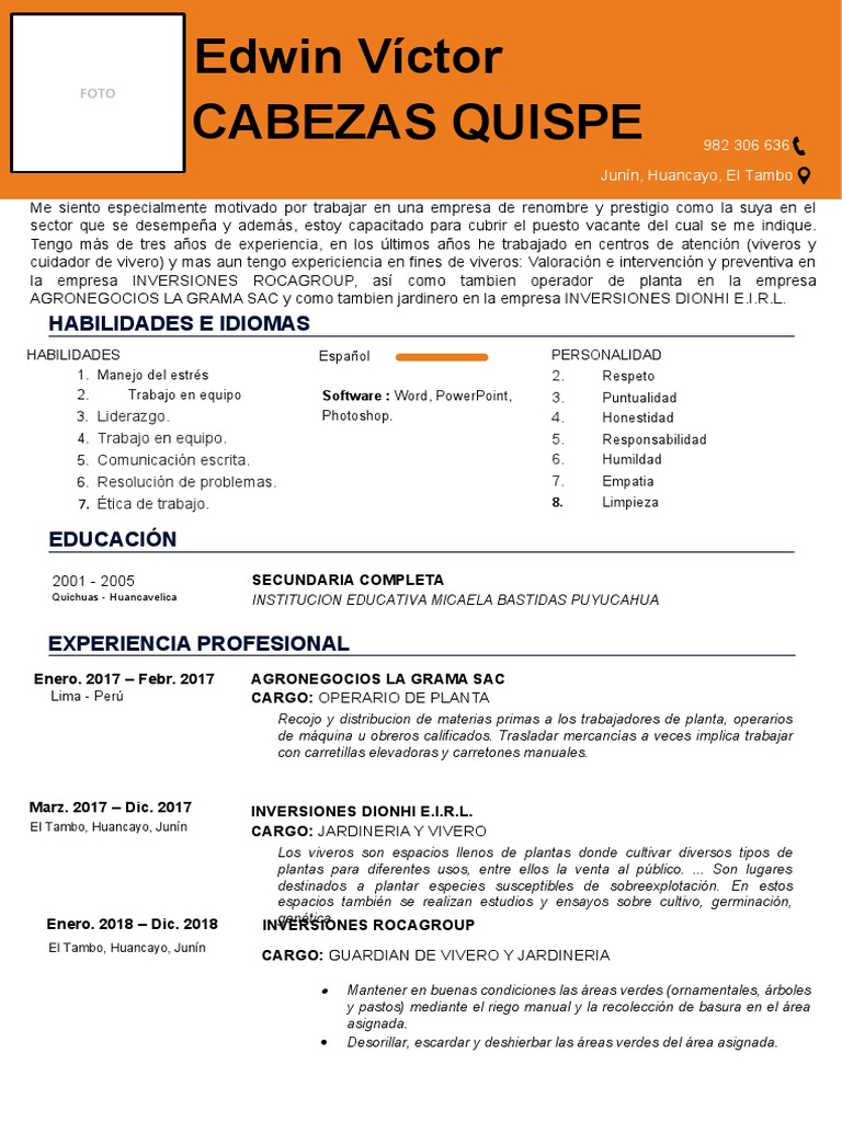 Curriculum Vitae Edwin Cabezas | Descargar gratis PDF | Science | Biología