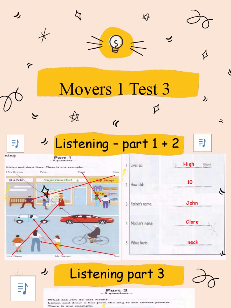 Movers 1 Test 3: Listening & Reading | PDF