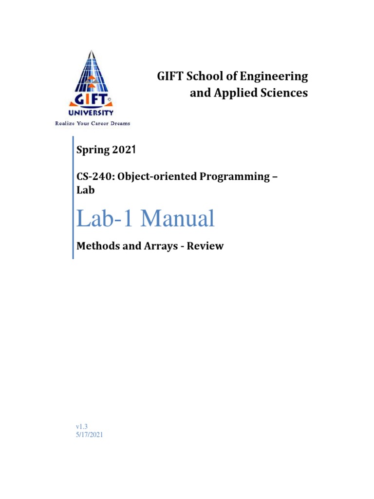 (Lab-1 Manual) CS-240-OOP-Lab - Methods and Arrays - Review | PDF ... (Lab-1 Manual) CS-240-OOP-Lab - Methods and Arrays - Review | PDF ...