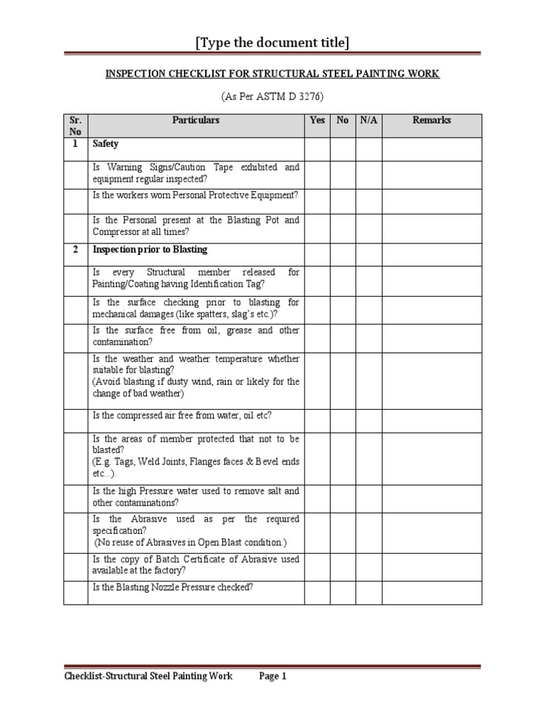 Checklist For Painting Work of Structural Steel | PDF | Paint ...