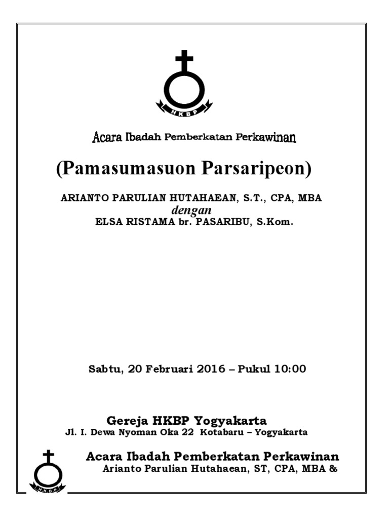 Ibadah Pernikahan Hutapea Pasaribu | PDF