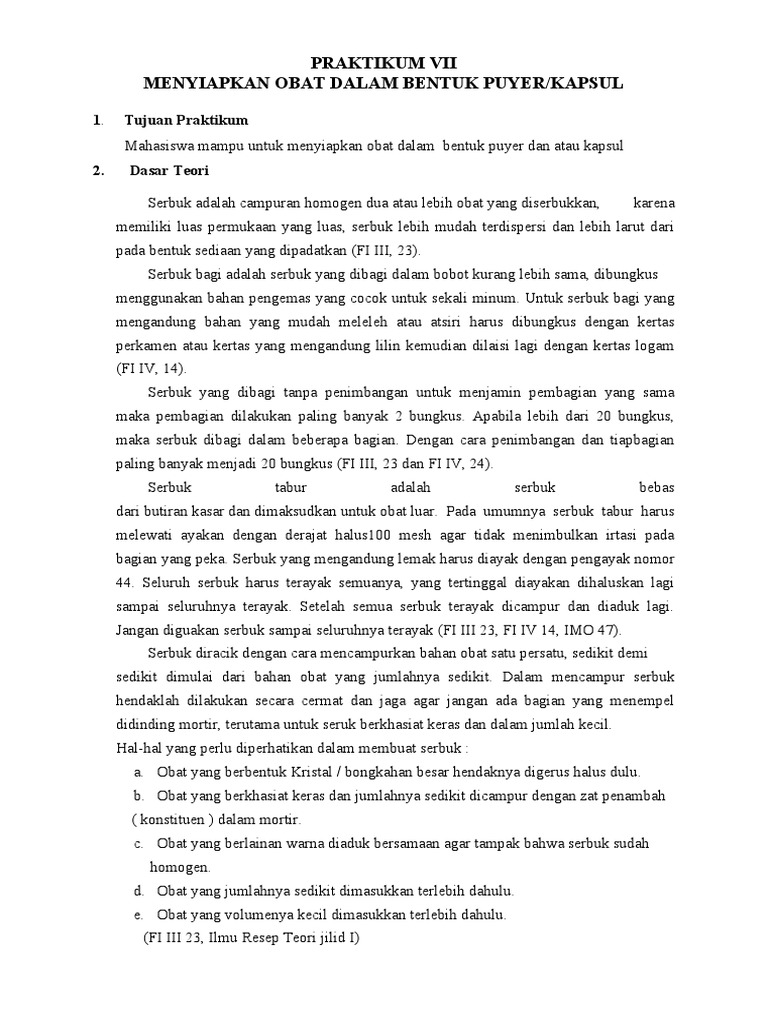 Membuat Sediaan Obat dalam Bentuk Puyer dan Kapsul | PDF