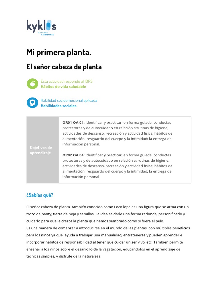 Crea tu Señor Cabeza de Planta | PDF | Plantas | Aprendizaje