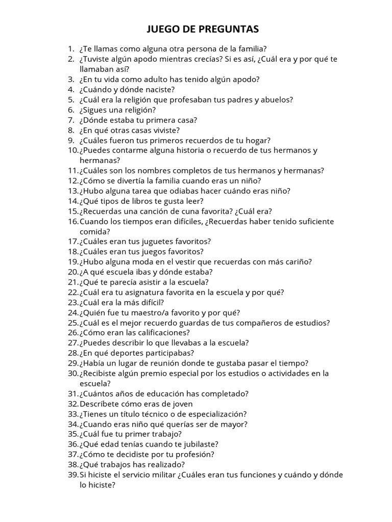 Cuestionario para Memorias Familiares | PDF | Felicidad | Amor