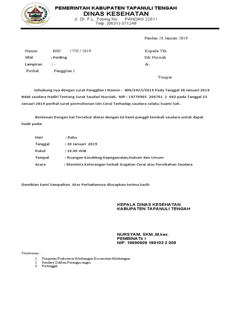 Kop Surat Dinkes Tapteng | PDF