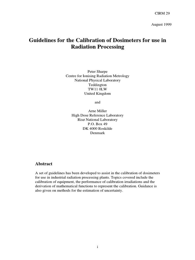 Guidelines For The Calibration of Dosimeters For Use in Radiation ...