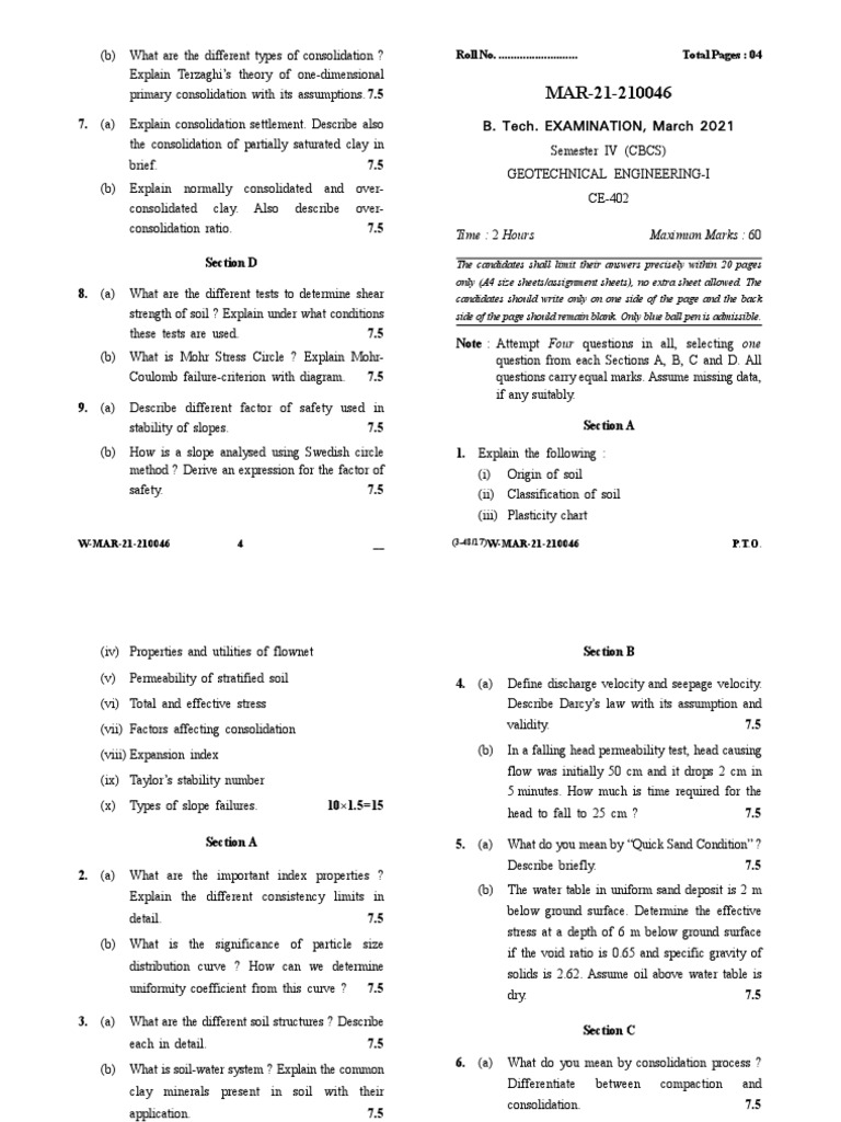 B. Tech. EXAMINATION, March 2021: Roll No ...