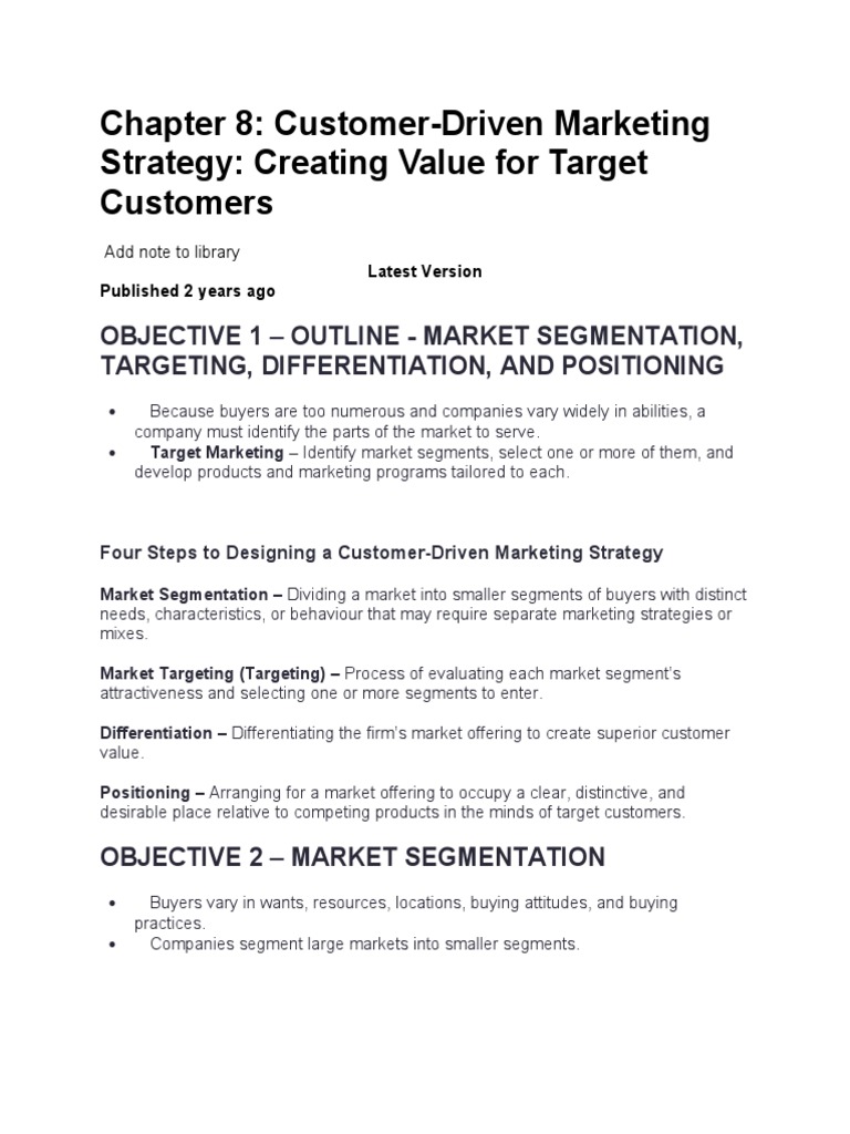 Chapter 8: Customer-Driven Marketing Strategy: Creating Value For ...