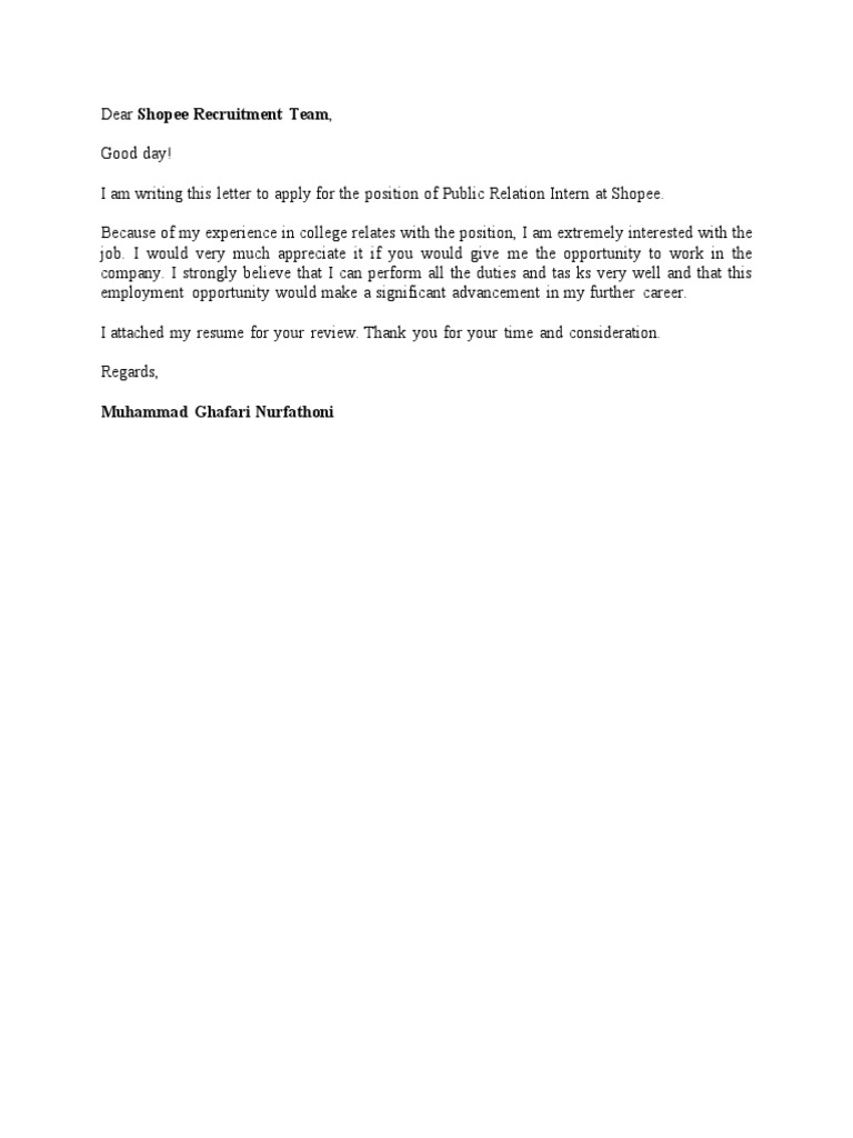 Motivation Letter Shopee - M Ghafari Nurfathoni | PDF