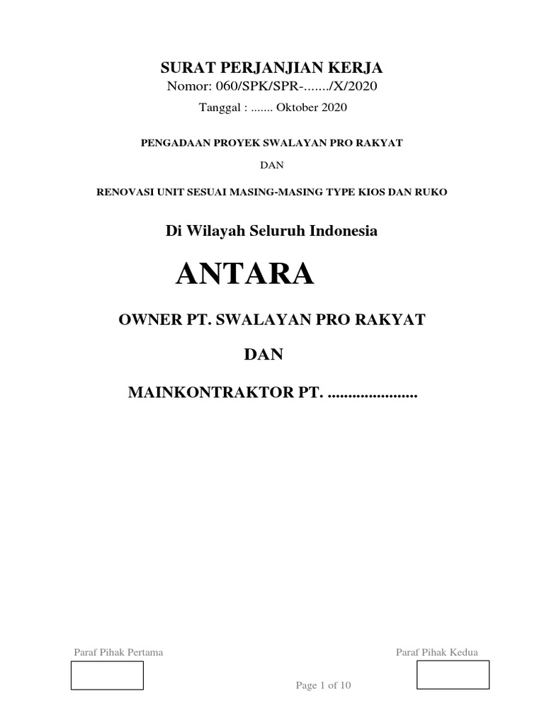 Draf SPK Pt. SPR Fom-Mou | PDF