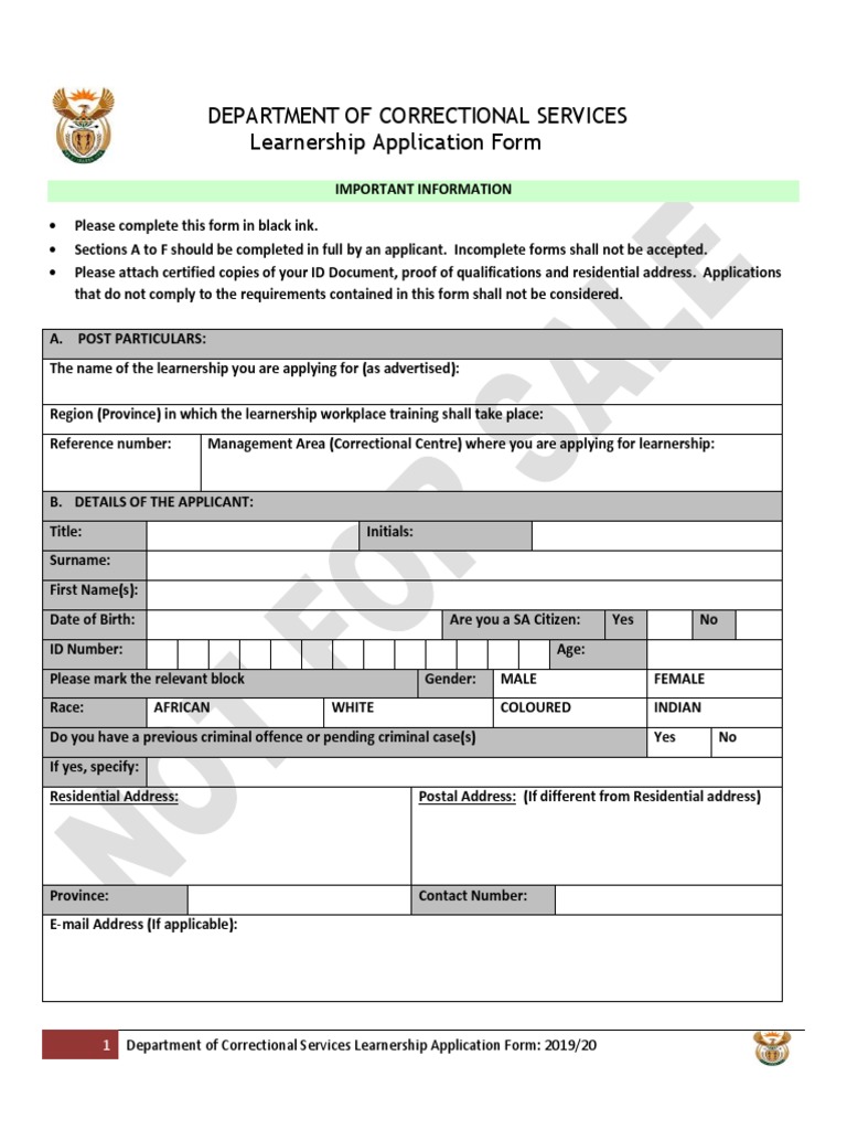 Department of Correctional Services Learnership Application Form | PDF | Visual Impairment ...