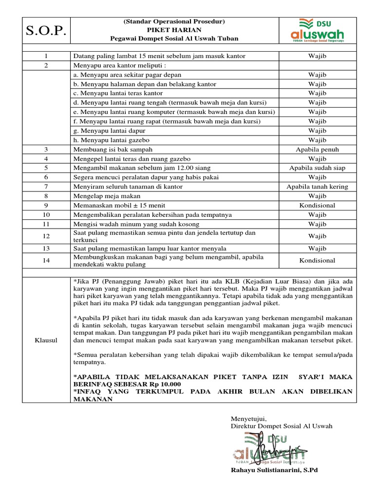 SOP Piket Harian DSU | PDF