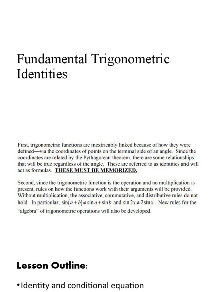 Intro To Trigo Identities | PDF