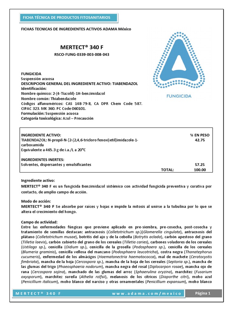 Ficha Técnica de Mertect 340 F | PDF | Pesticida | Agua