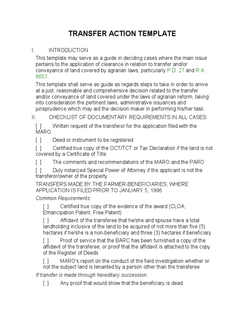 Transfer Action Template Dar | PDF | Deed | Law And Economics