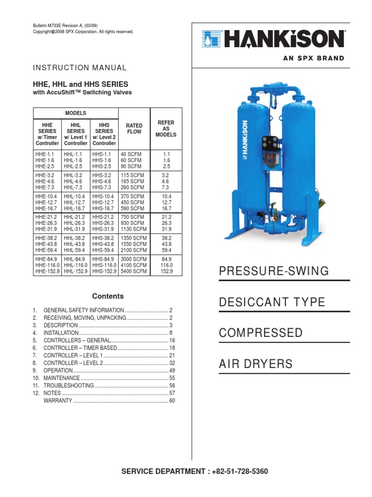 Pressure-Swing Desiccant Type Compressed Air Dryers: Instruction Manual ...